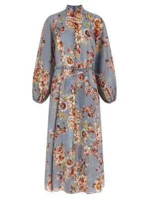 Zimmermann Awaken Floral Print Linen Midi Dress - Blue