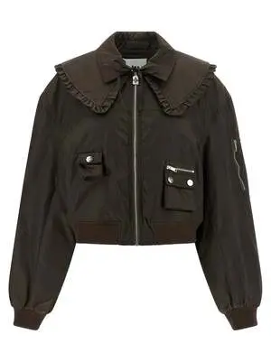 GANNI Duchesse Nylon' Bomber Jacket - Brown