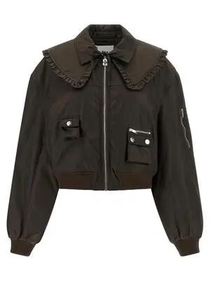 GANNI Duchesse Nylon' Bomber Jacket - Brown