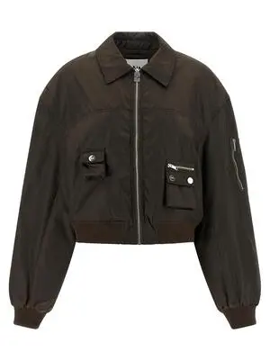 GANNI Duchesse Nylon' Bomber Jacket - Brown