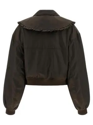 GANNI Duchesse Nylon' Bomber Jacket - Brown