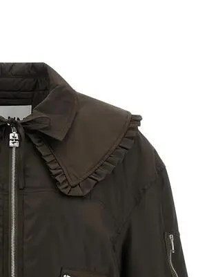 GANNI Duchesse Nylon' Bomber Jacket - Brown