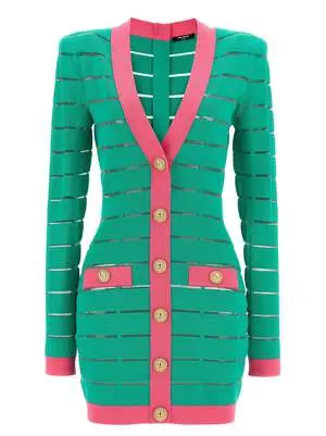 Balmain Two-tone Knit Dress - Green