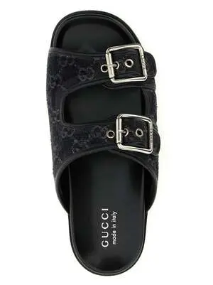 Gucci Gg Denim Slides - Black