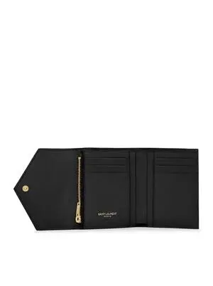 Saint Laurent Cassandre Matelassé Compact Tri-fold Wallet In Grain De Poudre Embossed Leather