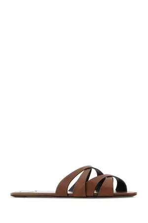 Saint Laurent Leather Chandler Slippers - Brown