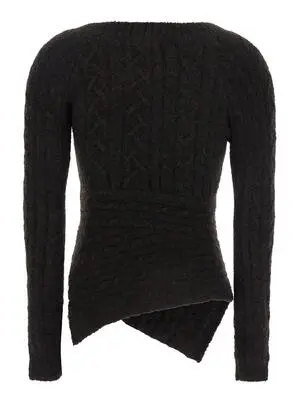 Attico Brown Sweater With Asymmetrical Design And Logo Lettering In Wool - Multicolor