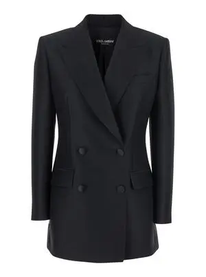 Dolce & Gabbana Black Double-breasted Jacket With Peak Revers In Wool And Silk - Multicolor