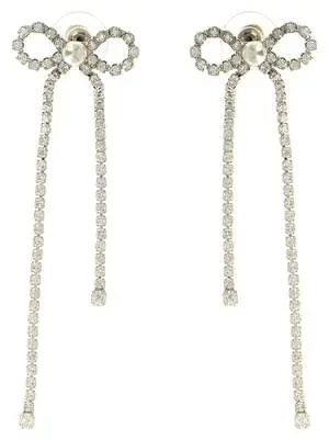 SELF-PORTRAIT Crystal Droplet Bow' Earrings - Silver