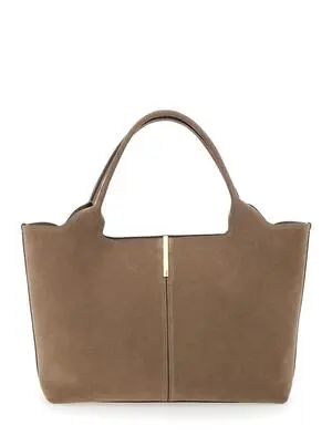 TOD'S Beige 'ebr' Tote Bag With Logo Plate On The Front And Contrast Stitching In Suede For - Multicolor