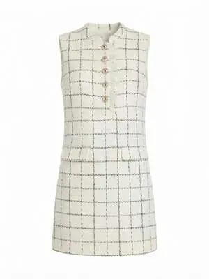 SELF-PORTRAIT Check Boucle Lace Trim Mini Dress - Multicolor