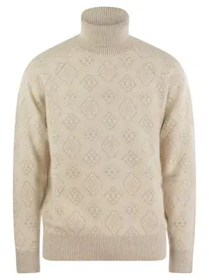 Brunello Cucinelli Geometric Jacquard Turtleneck Sweater - Cream