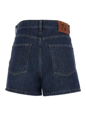 Fendi Blue Shorts With Logo Patch On The Back In Denim For - Multicolor