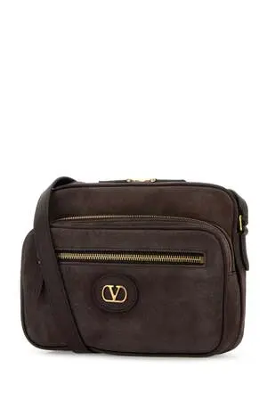 Valentino Garavani Suede Crossbody Bag With Golden Metal Finishing - Brown