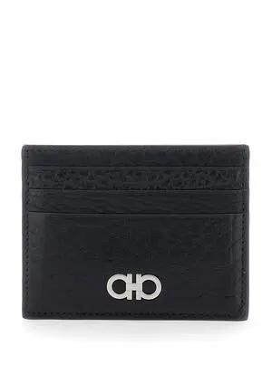 FERRAGAMO Black Card Holder With Gancini Plaque On The Front In Leather - Multicolor