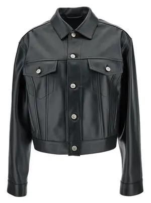 Balenciaga Black Cropped Jacket With Silver-tone Branded Buttons In Super Smooth Leather - Multicolor