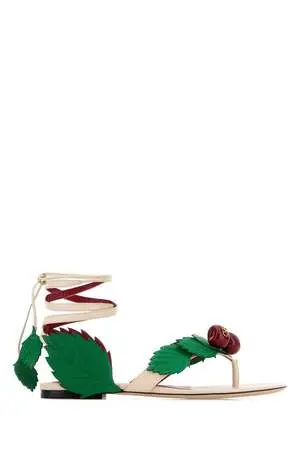 Valentino Garavani Ivory Leather Cherryfic Thong Sandals - White