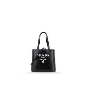 Prada Logo Leather Tote Bag - Black