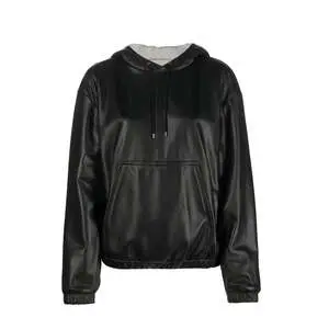 Saint Laurent Leather Hoodded Top - Black