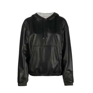 Saint Laurent Leather Hooded Top - Black