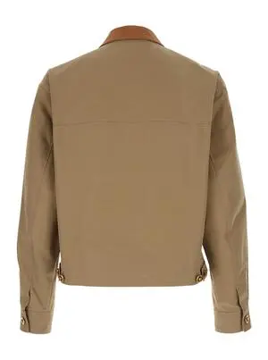 Versace Beige Jacket With Leather Collar And Medusa Head Metallic Detail In Cotton For - Multicolor
