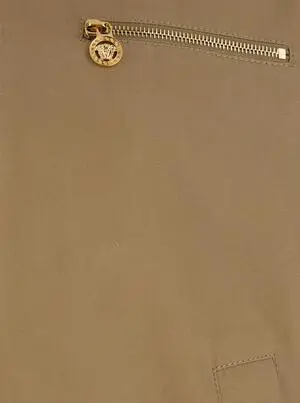Versace Beige Jacket With Leather Collar And Medusa Head Metallic Detail In Cotton For - Multicolor