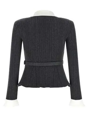 SELF-PORTRAIT Ribbed Cardigan - Gray