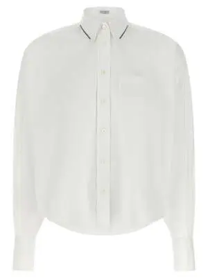 Brunello Cucinelli Monile Trimmed Cotton Shirt - White