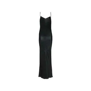 Saint Laurent Satin Long Dress - Black