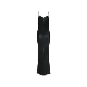 Saint Laurent Satin Long Dress - Black