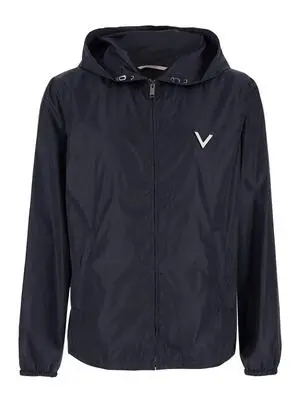 Valentino Garavani Blue Jacket With Vlogo Detail In Nylon - Multicolor