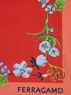 FERRAGAMO Red Scarf With Floral Print Motif And Lettering Logo In Silk - Multicolor