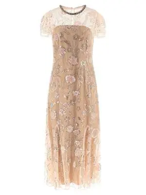 SELF-PORTRAIT Flower Sequin Embellished Midi' Dress - Pink