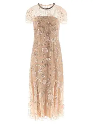 SELF-PORTRAIT Flower Sequin Embellished Midi Dress - Pink