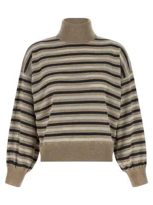 Brunello Cucinelli Striped Metallic Ribbed Pullover - Multicolor