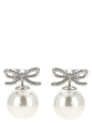 SELF-PORTRAIT Crystal Bow Pearl Back Earrings - Silver