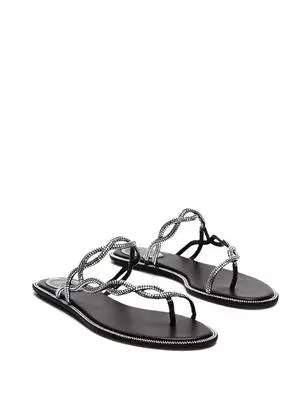 Rene Caovilla Sandalo Flat Braid Nero 10