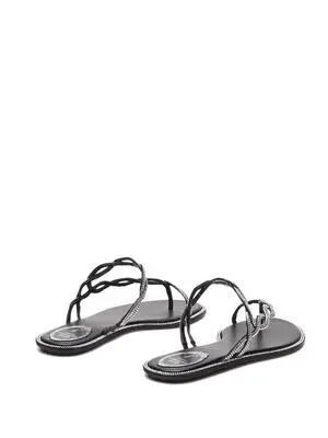 Rene Caovilla Sandalo Flat Braid Nero 10