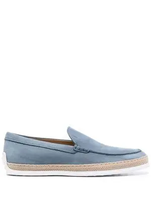 TOD'S Slip-ons Nubuck Loafers With Raffia Weaving - Blue