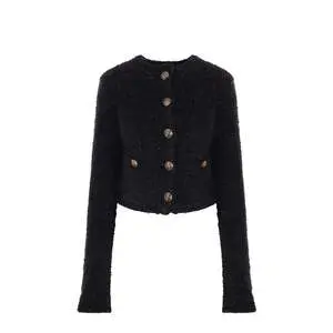Balenciaga Crop Boucle Cardigan - Black