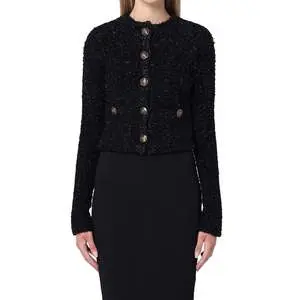 Balenciaga Crop Boucle Cardigan - Black
