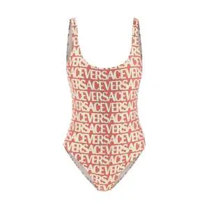 Versace Metallic-trimmed Allover Print One Piece Swimsuit - Red