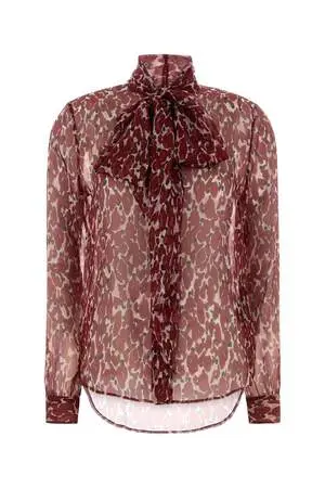 Saint Laurent Printed Silk Pussy Bow Shirt - Multicolor