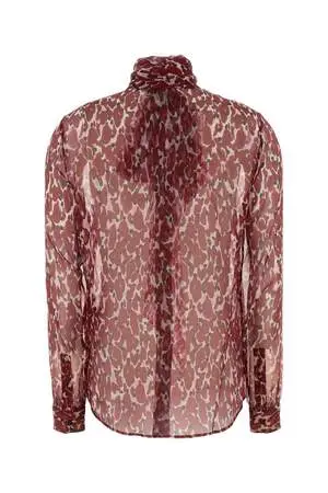 Saint Laurent Printed Silk Pussy Bow Shirt - Multicolor