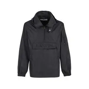 LANVIN Logo Hooded Windbreaker - Black