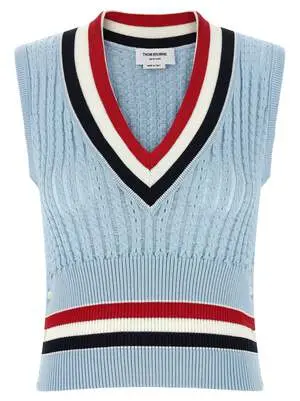 Thom Browne Crochet Cotton Rwb Vest - Blue