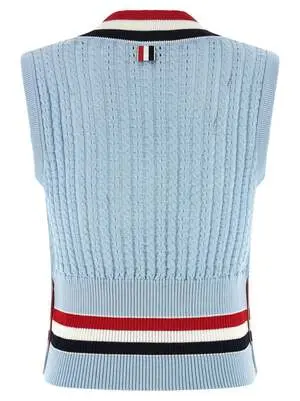 Thom Browne Crochet Cotton Rwb Vest - Blue