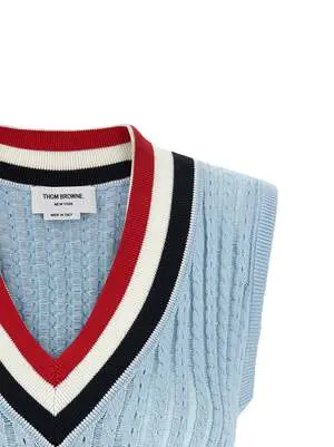 Thom Browne Crochet Cotton Rwb Vest - Blue