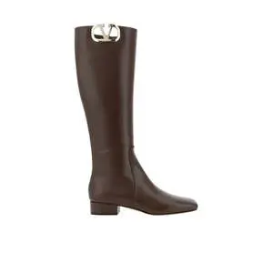 Valentino Garavani Leather Logo Boots - Brown