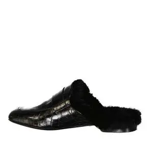 Eleventy Leather Fur Mules